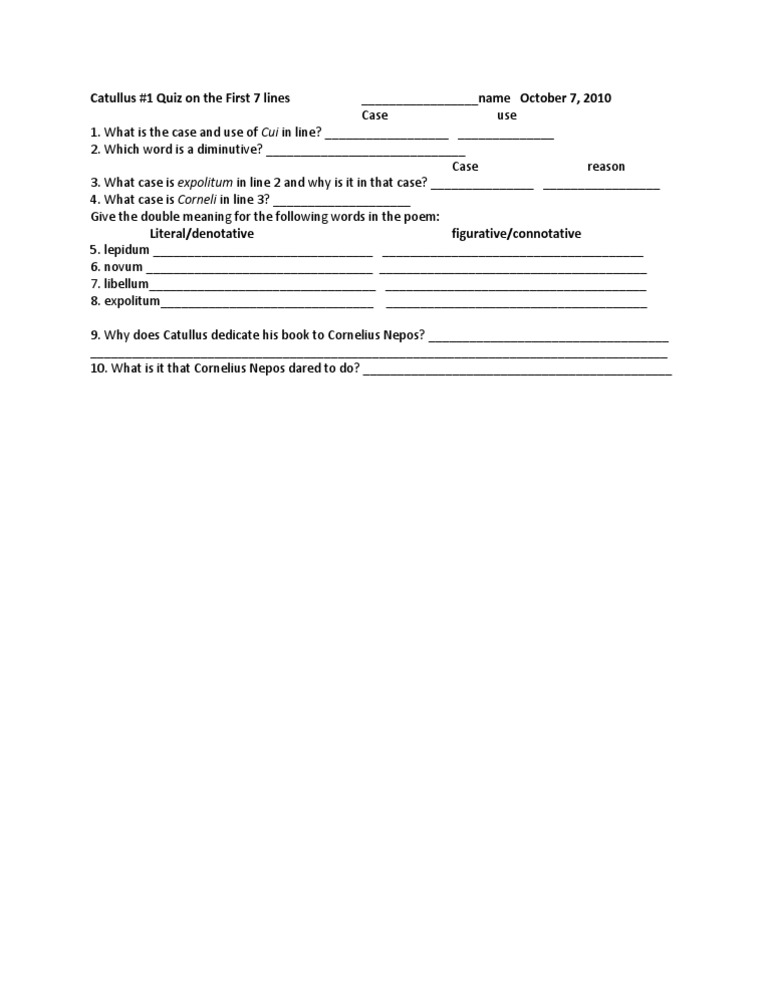 Catullus 1 Quiz Overview | PDF | Foreign Language Studies