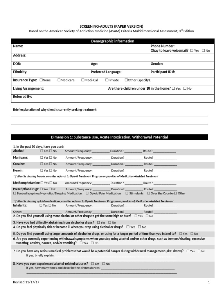 Screening Adult Paper Version | PDF | Substance Abuse | Alcohol ...