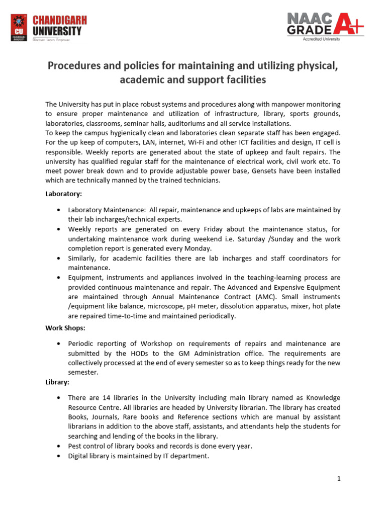 Procedures and Policies For Maintenance | PDF | Libraries | Laboratories