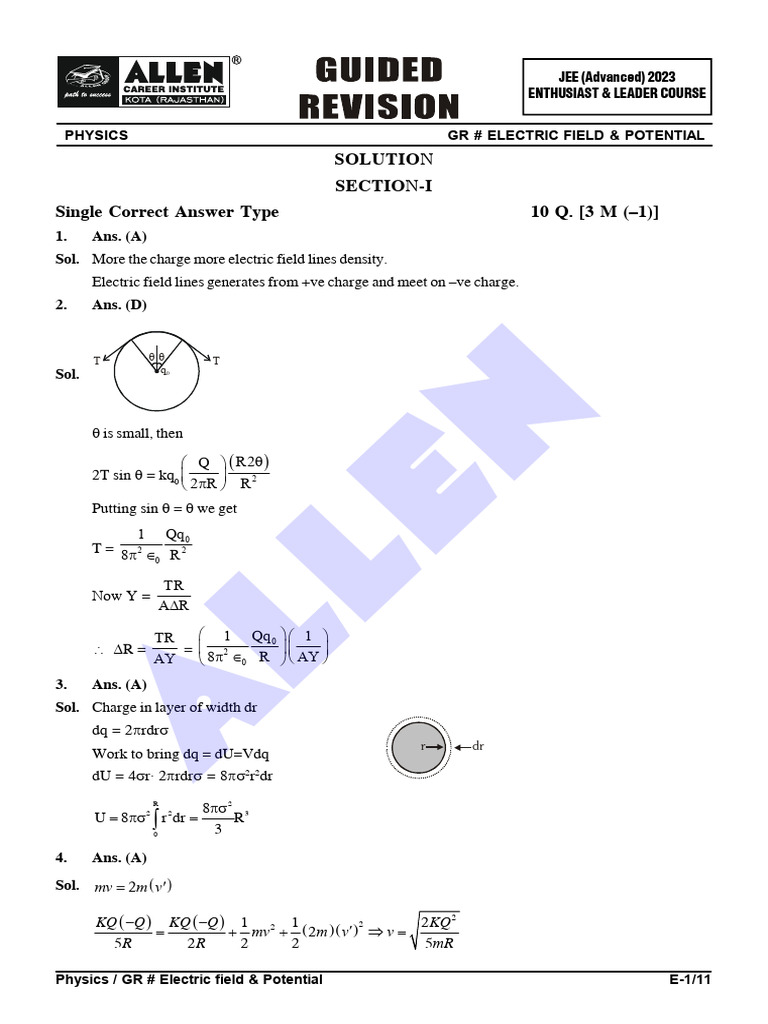 JEE 2023 Physics: Electric Field & Potential Guide | PDF | Quantity ...