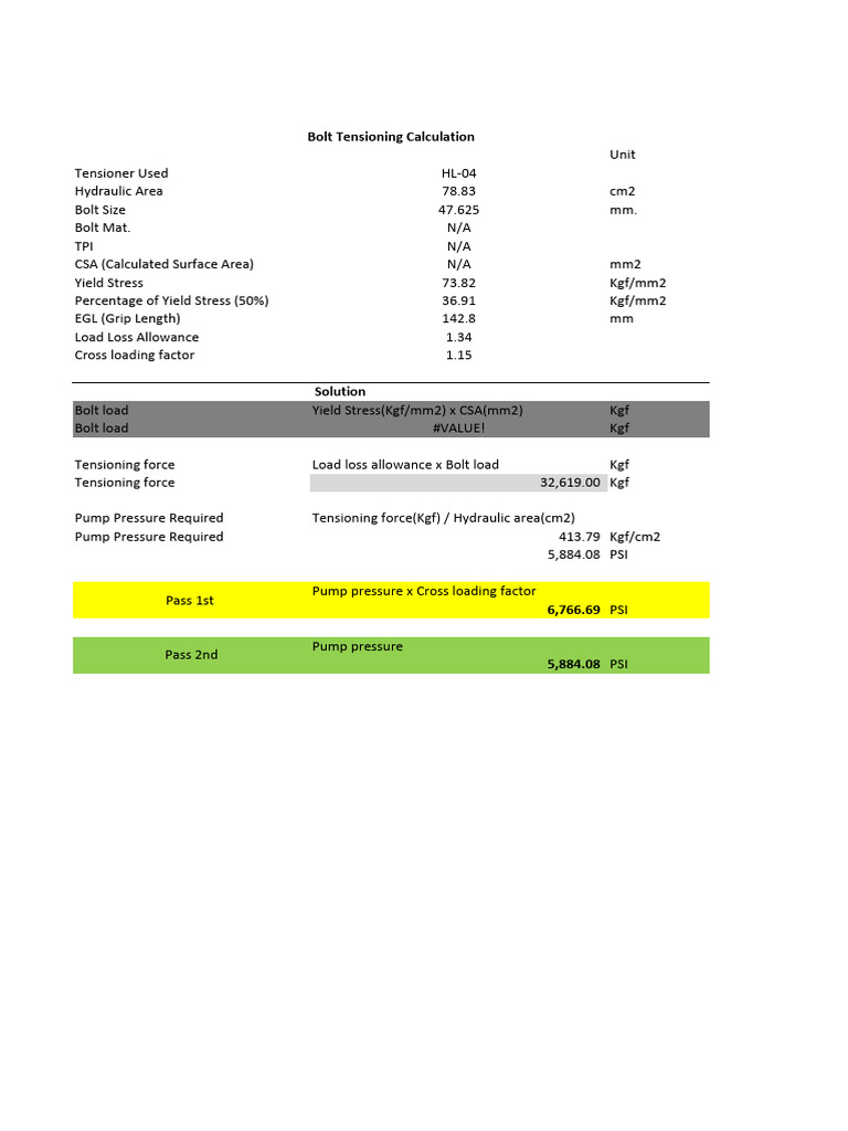 Bolt Tensioning Calculation For 1-78 (320000newton) | PDF