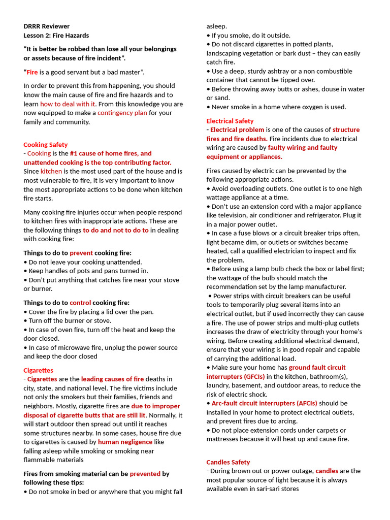DRRR Reviewer l2q4 Finalss | PDF | Fires | Combustion