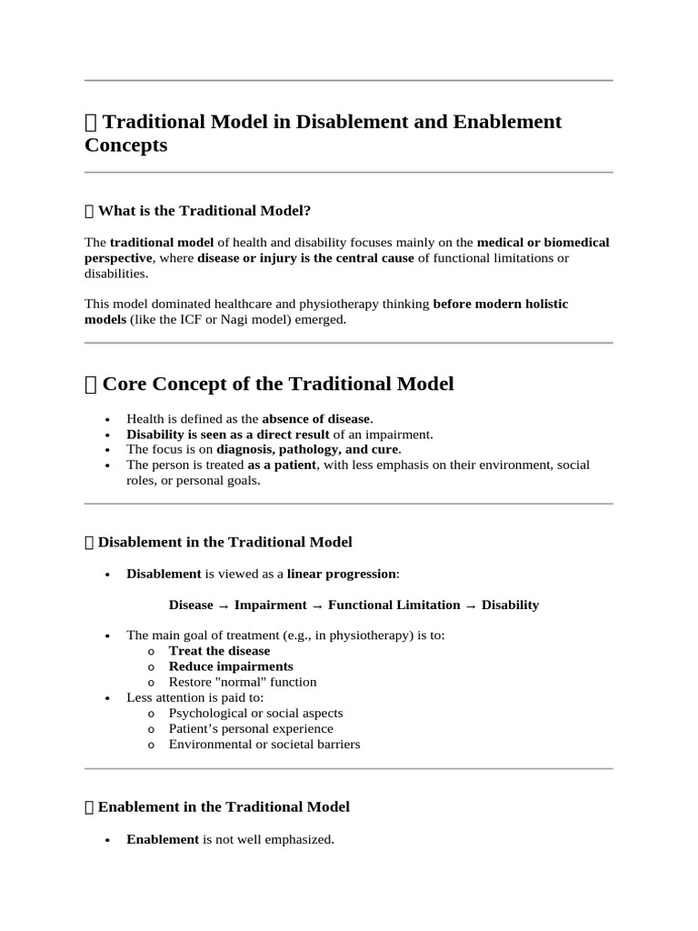 Traditional Model in Disablement and Enablement Concepts | PDF ...