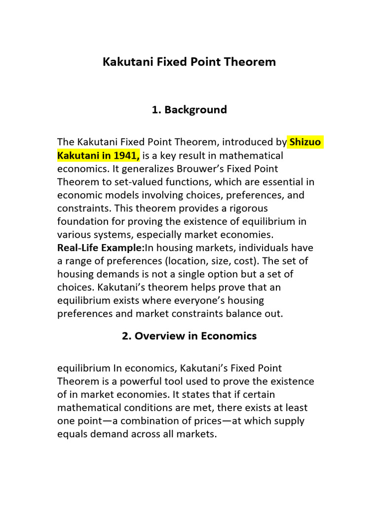 Kakutani Fixed Point Theorem in Economics | PDF | Economic Equilibrium ...