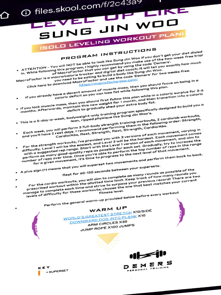 Sung Jin Woo Workout | PDF | Management Of Obesity | Physical Exercise