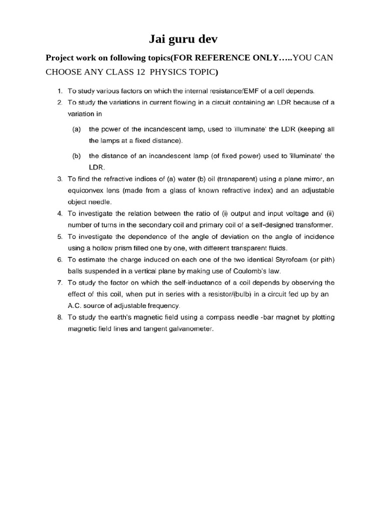 Physics Holiday Assignment For Class12 | PDF