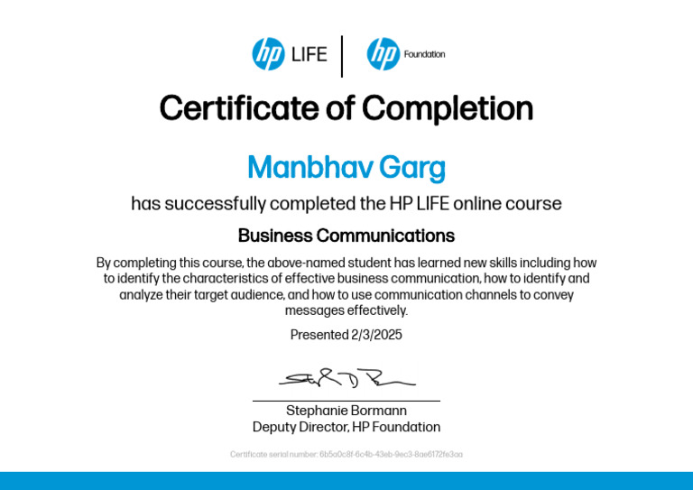 HP Certificate | PDF