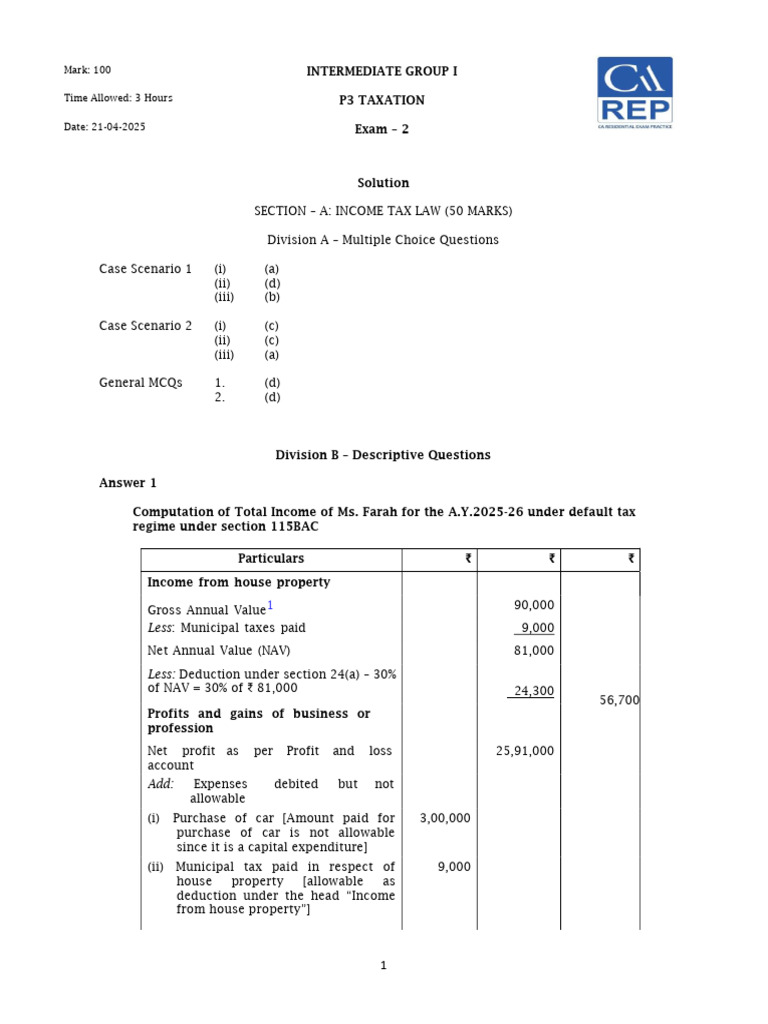 P3 Taxation 21-04-2025 A | PDF | Tax Deduction | Capital Gain