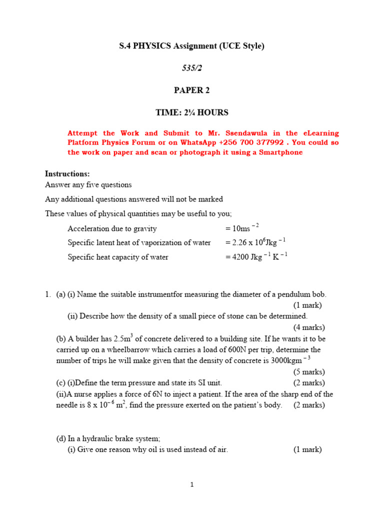 S.4 Physics UCE Paper 2 Practice Test | PDF | Force | Radioactive Decay