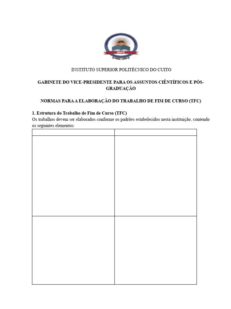 Normas para o Trabalho de Fim de Curso ISPC (Oficial) | PDF | Abstract (resumo) | Science
