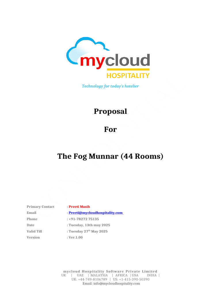Mycloud Commercials for Kuzu Hotels and Resorts(50rooms) | PDF | Cloud Computing | Point Of Sale