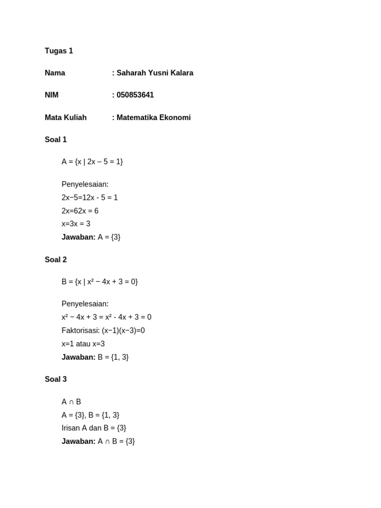 Tugas 1 - Matematika Ekonomi - Nurul Marufah | PDF