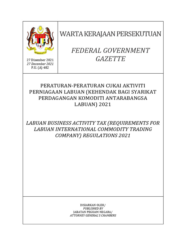 PUA482 - Labuan Business Activity Tax (LITC Substance) Regulations 2021 ...