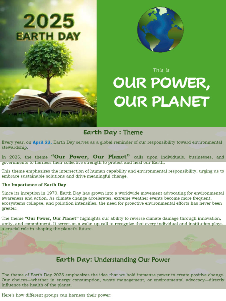 Earth Day 2025 - Our Power Our Planet | PDF | Sustainability | Renewable Energy