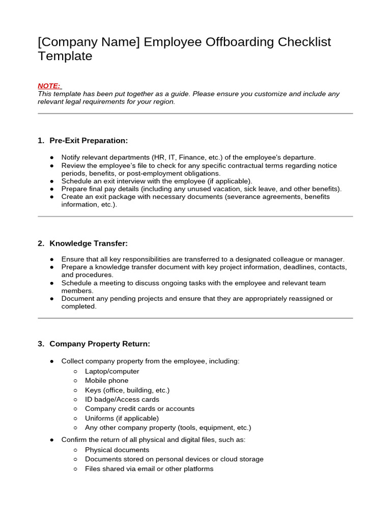 Employee Offboarding Checklist Template | PDF | Employment | Non ...
