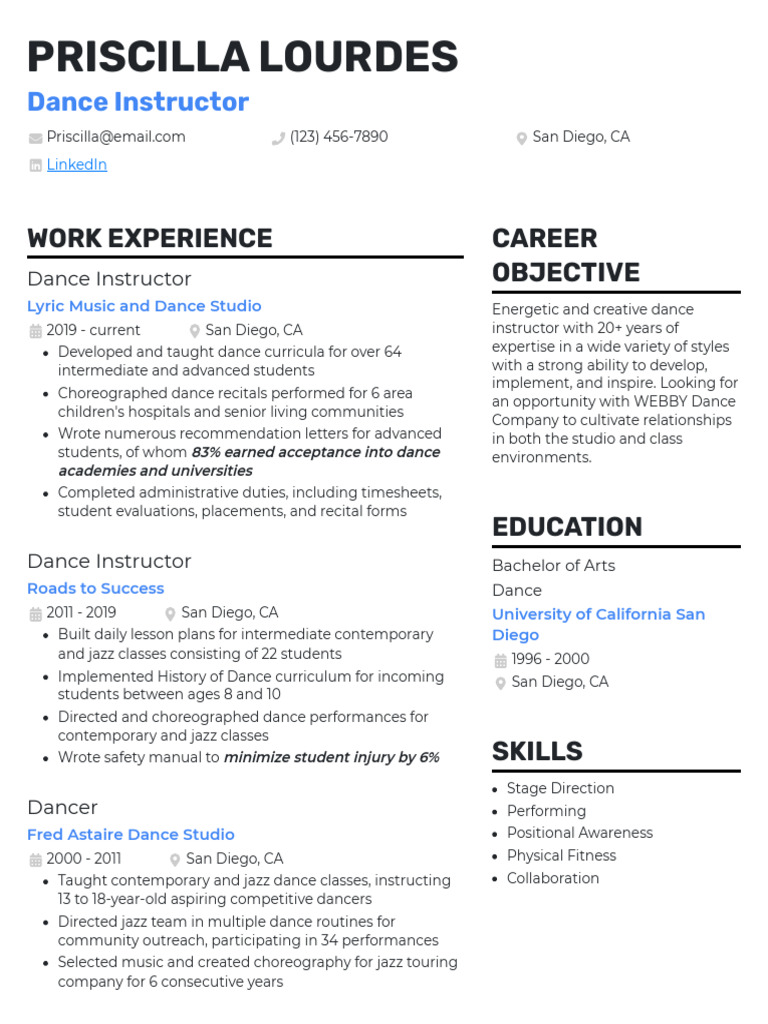 dance-teacher-standout-resume-example | PDF | Dances | Performing Arts
