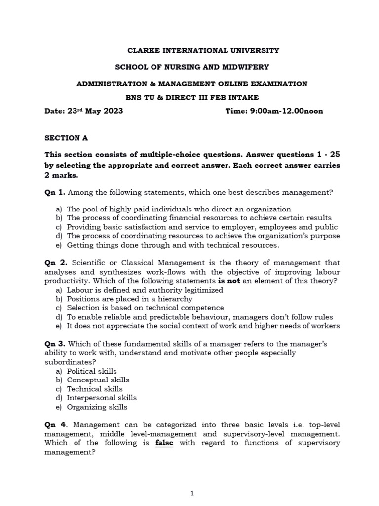 Nursing Management Online Exam Guide | PDF | Performance Appraisal ...