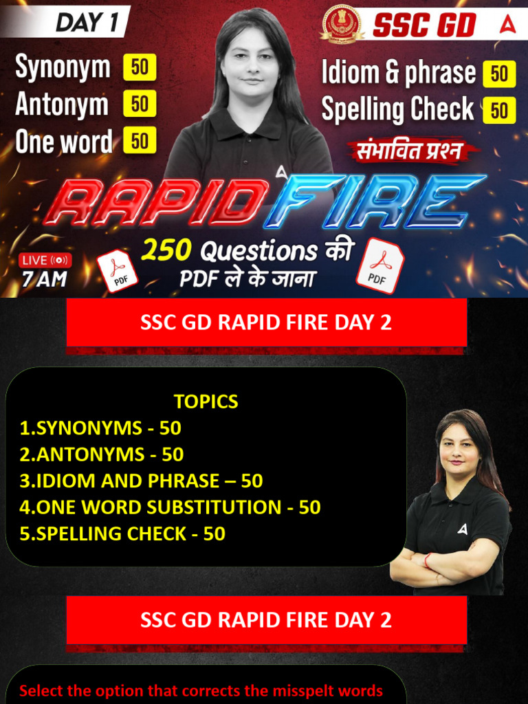 SSC GD Rapid Fire Day 2 | PDF | Linguistics | Grammar