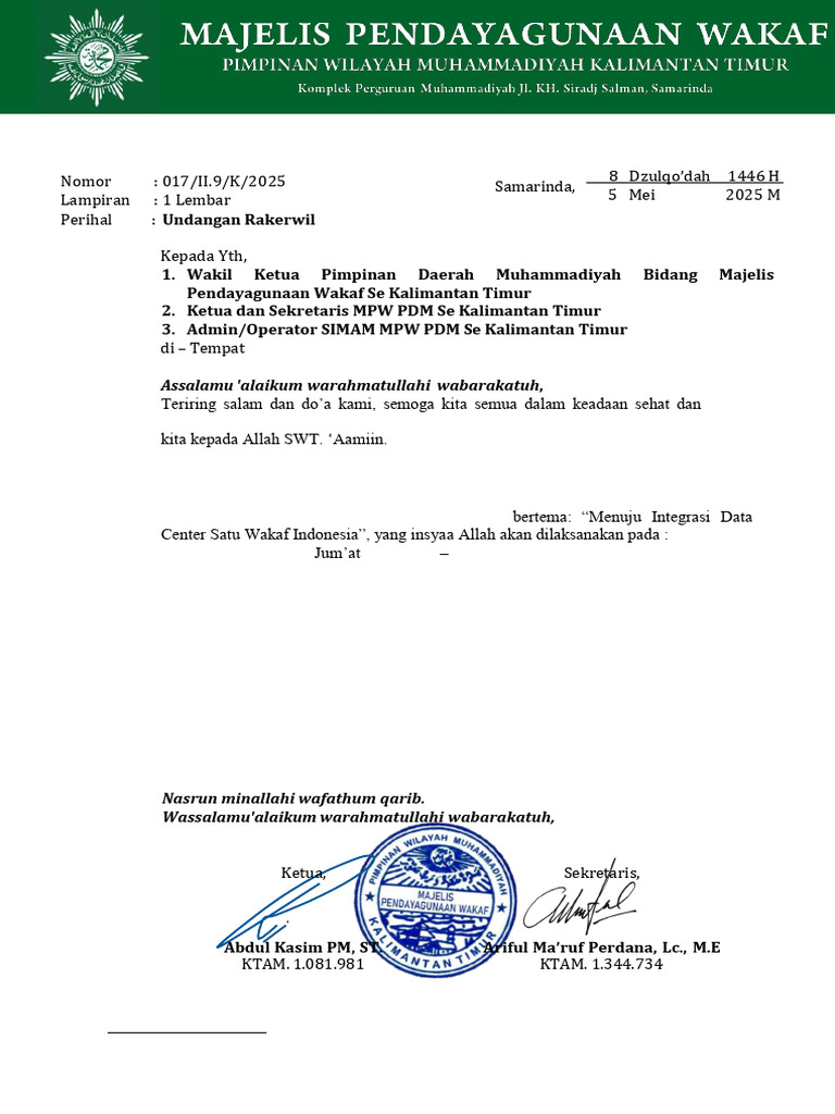 Undangan Rakerwil MPW | PDF