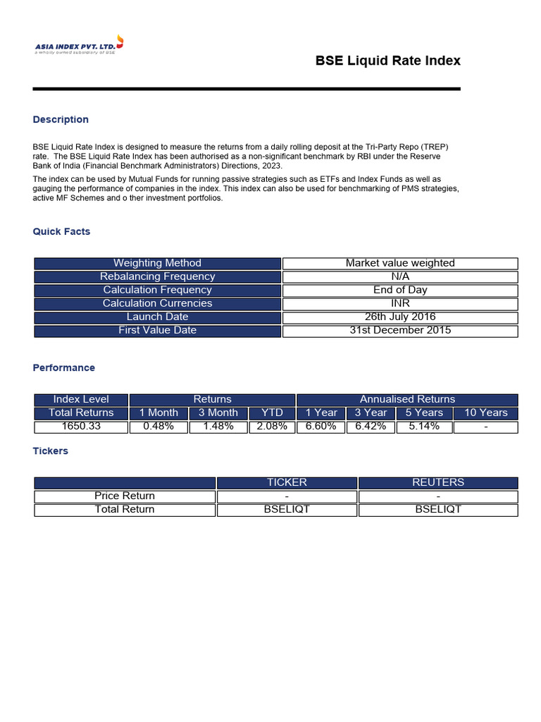 BSE Liquid Rate Index Overview | PDF | Investment Fund | Investing