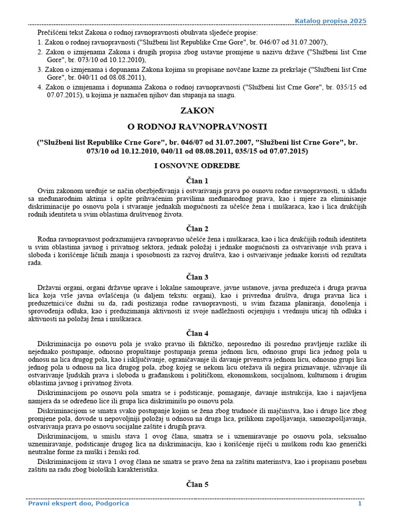 Zakon o rodnoj ravnopravnosti | PDF