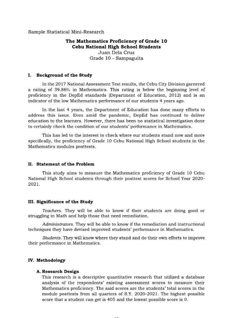 Sample Statistical Mini Research | PDF