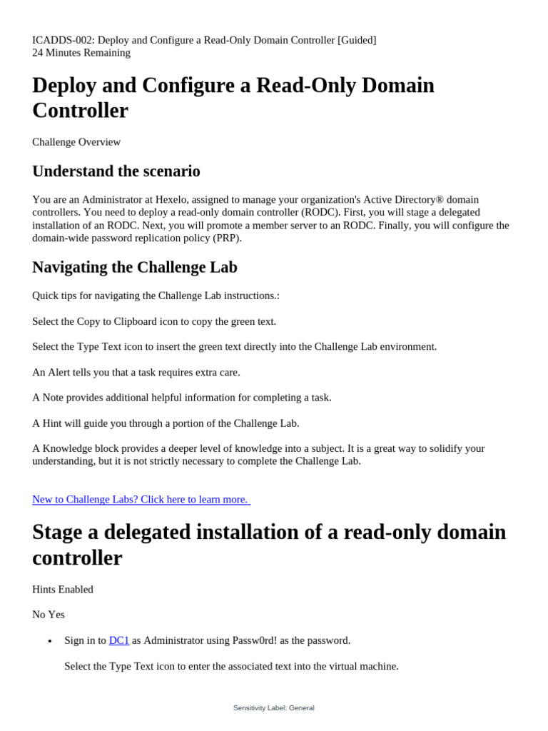 Deploy and Configure a Read-Only Domain Controller [Guided] | PDF | Active Directory | Windows ...