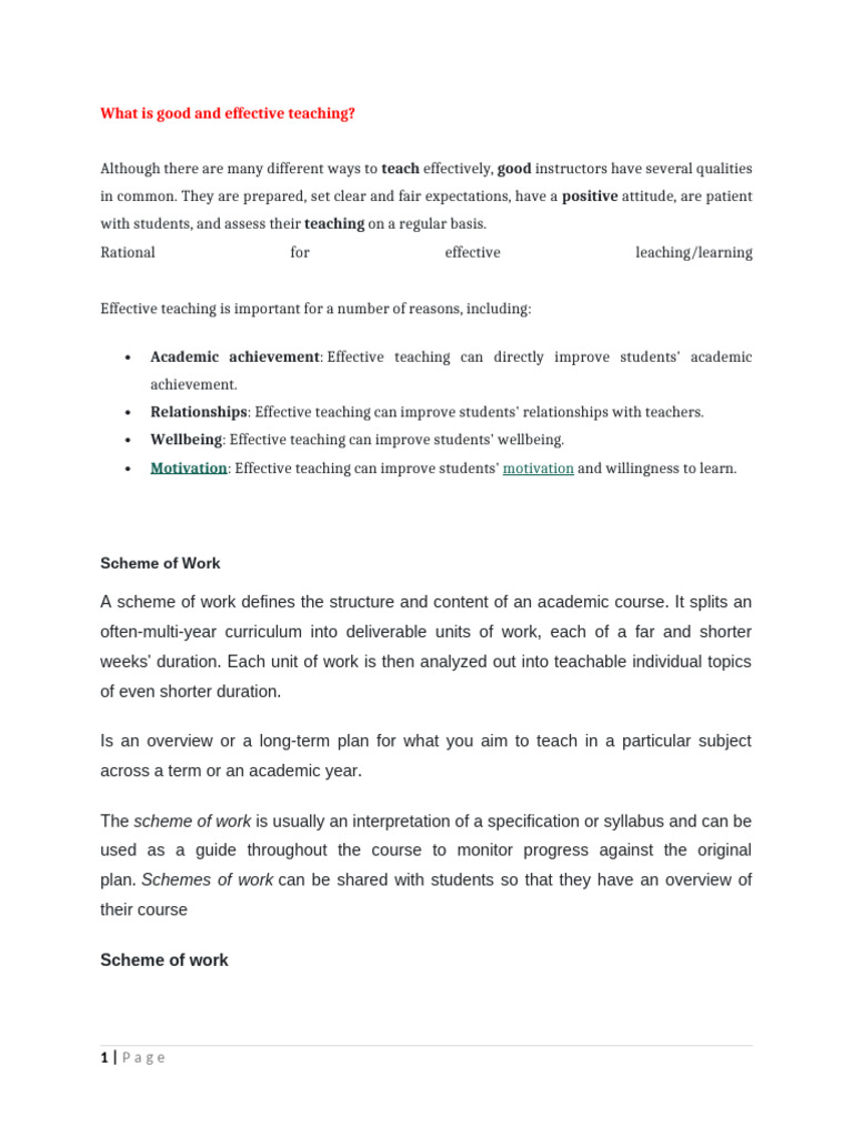 Effective Teaching: Schemes & Lesson Plans | PDF | Lesson Plan | Teachers
