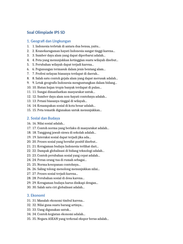 Soal - Olimpiade - IPS - SD - Dengan - Pilihan - Ganda - Dan - Jawaban | PDF