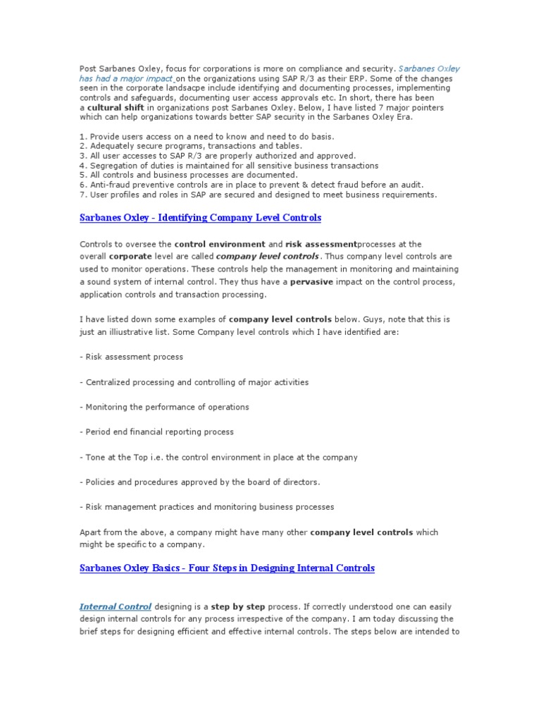 SAP SOX Compliance and Controls Guide | PDF | Sarbanes–Oxley Act ...