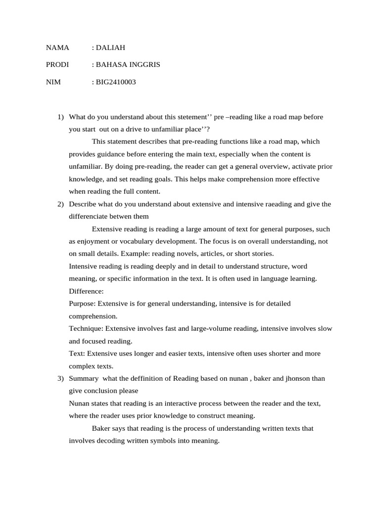 Tugas Interpretative Listening Daliah Big2410003 | PDF | Reading Comprehension | Mental Processes