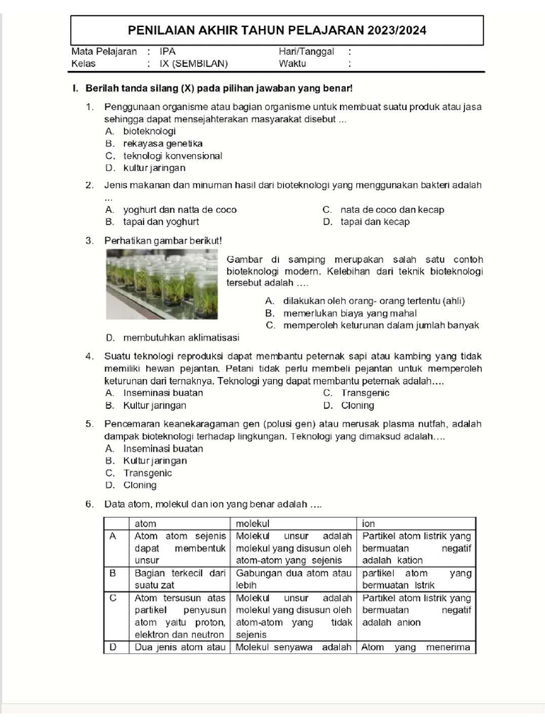 Soal PAT Ipa Kelas 9 | PDF