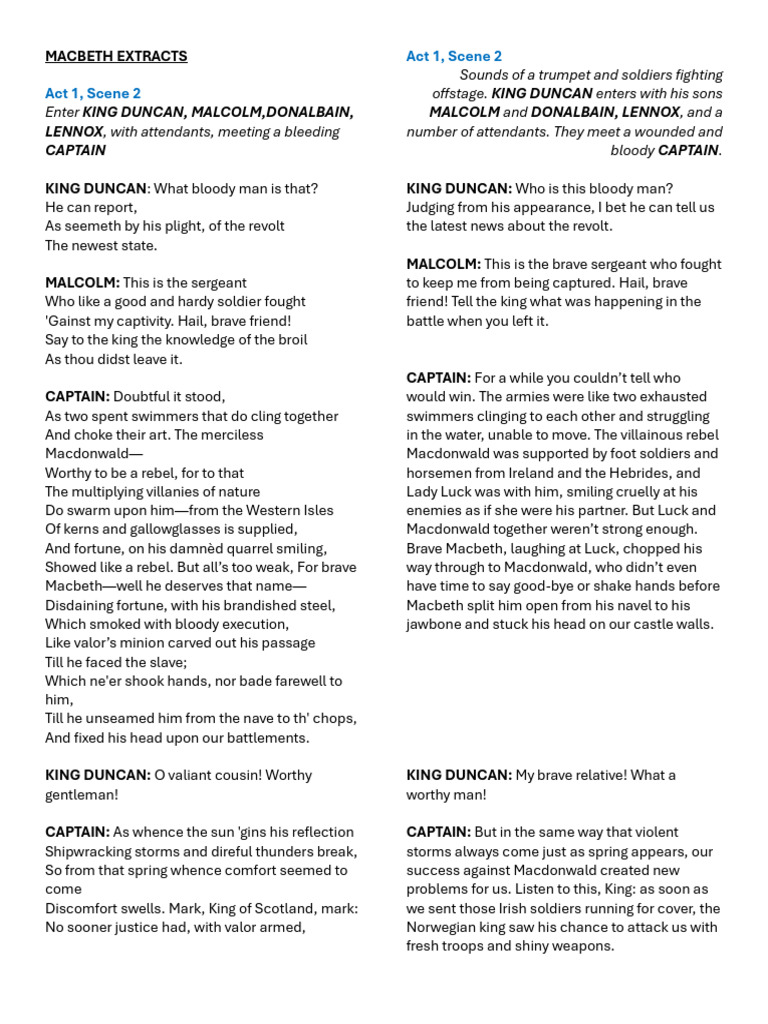 Macbeth Act 1 Scene 2-3 Summary | PDF | Macbeth