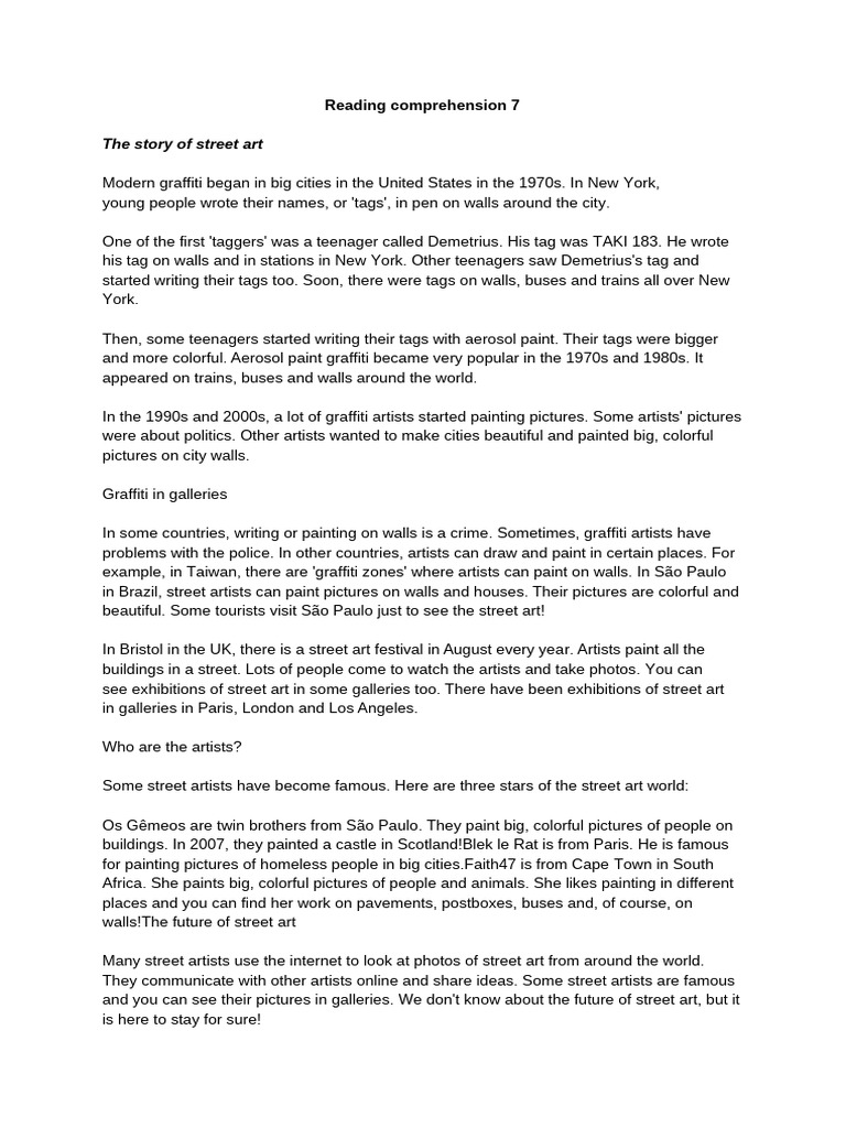 Reading Comprehension 7 | PDF | Graffiti | Street Art