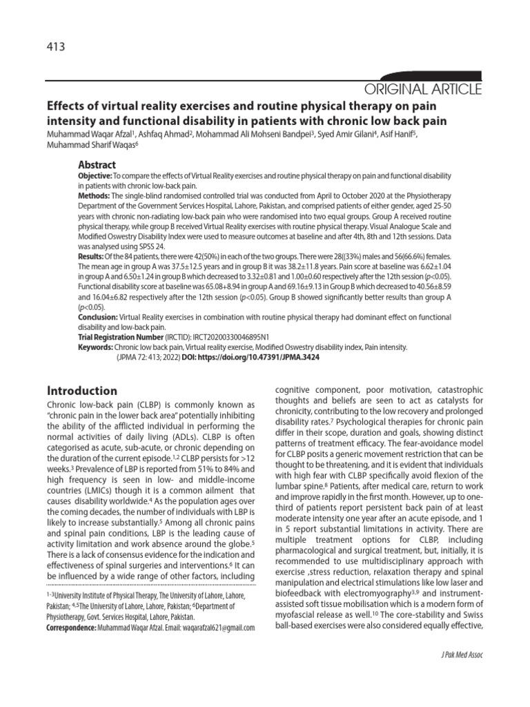 Virtual Reality vs. Physical Therapy for CLBP | PDF | Low Back Pain ...