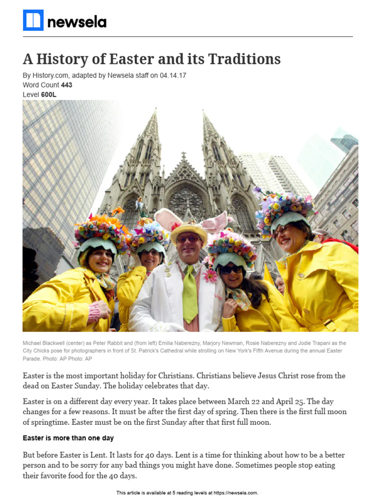 History Easter Traditions Article Quiz & Answers | PDF | Easter | Lent