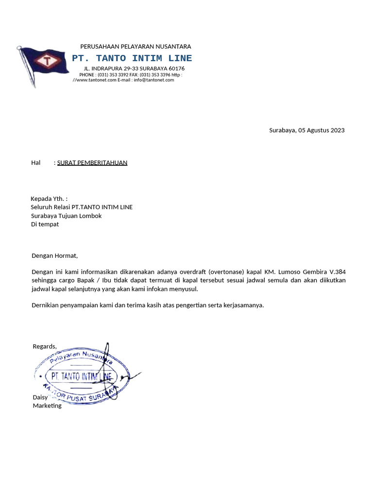 Surat Keterlambatan Tanto | PDF