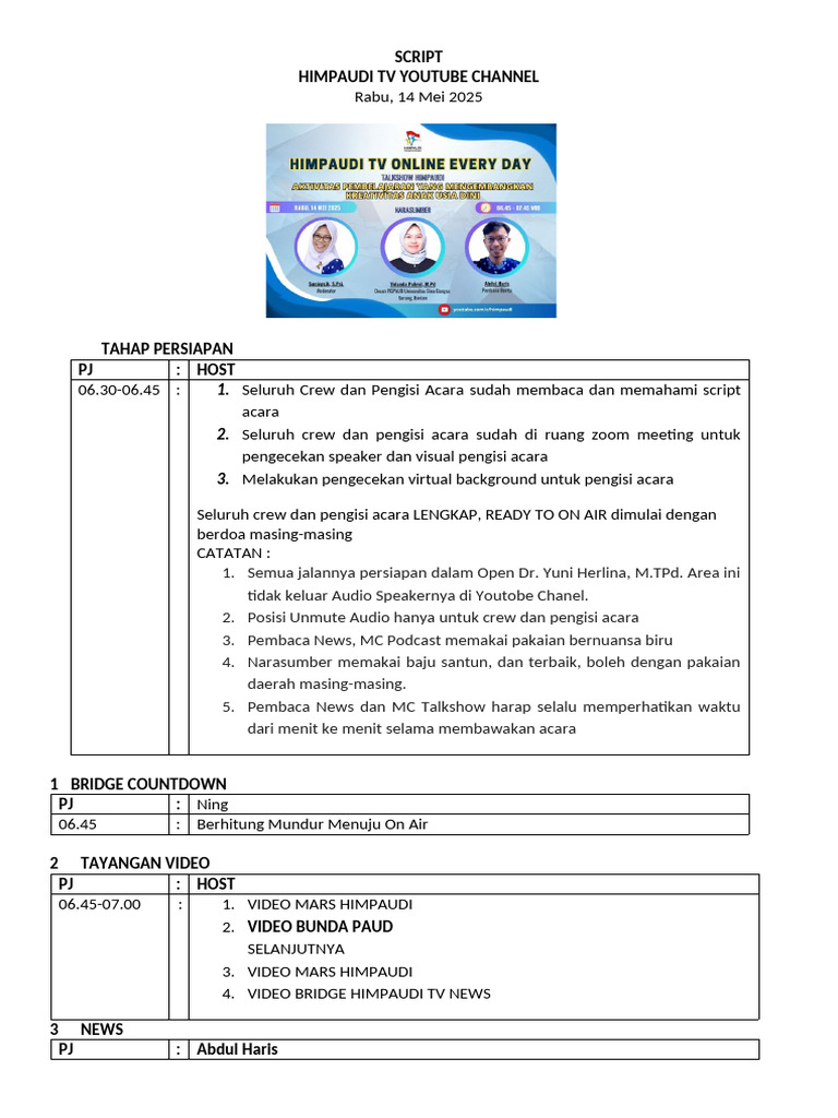 SCRIPT HIMPAUDI TV 14 Meil 2025 | PDF