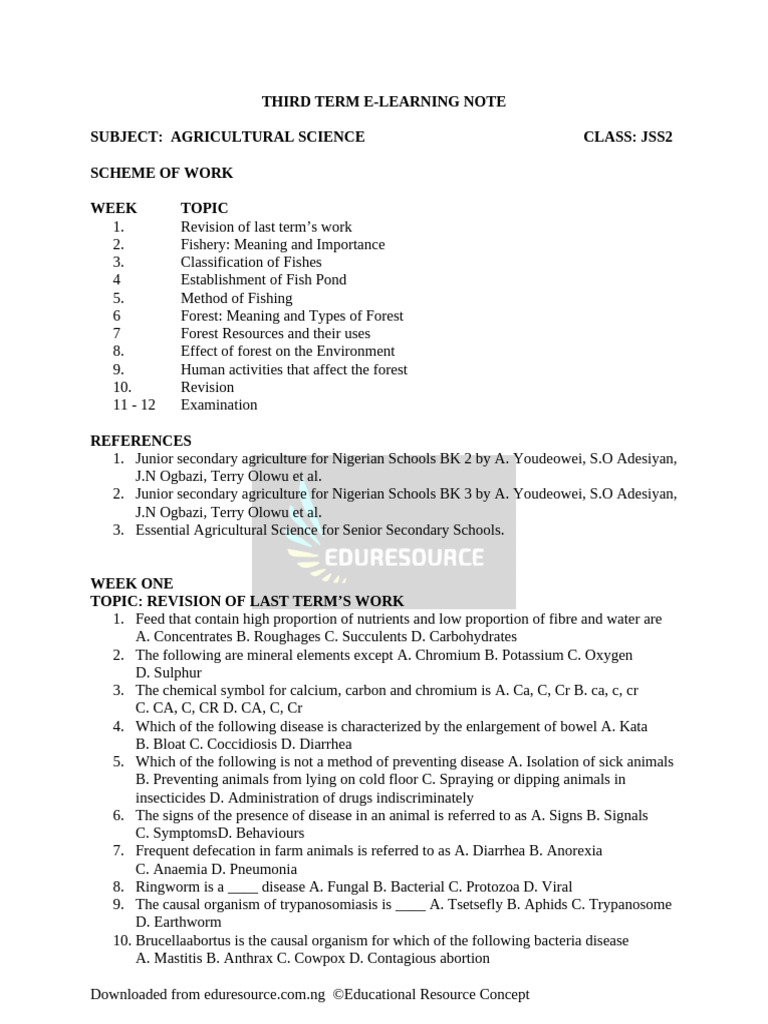 Third Term Jss2 Agricultural Science | PDF | Forests | Soil