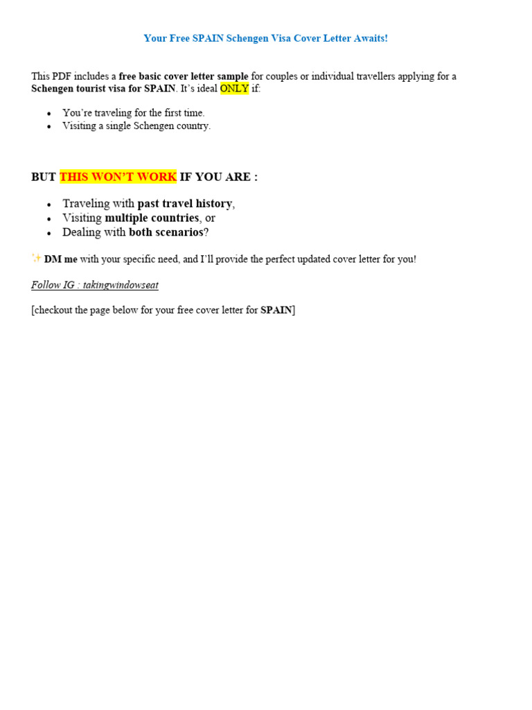 Free Spain Schengen Visa Cover Letter | PDF | Travel Visa | Passport