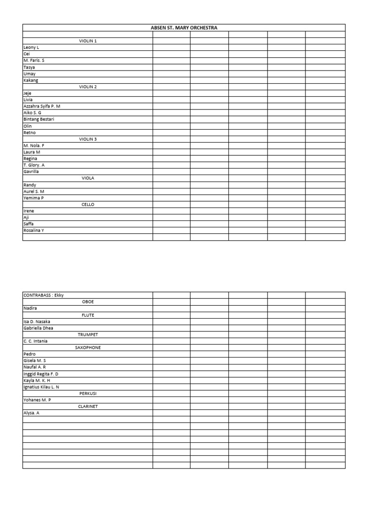 Absen St. Mary Orchestra Members List | PDF