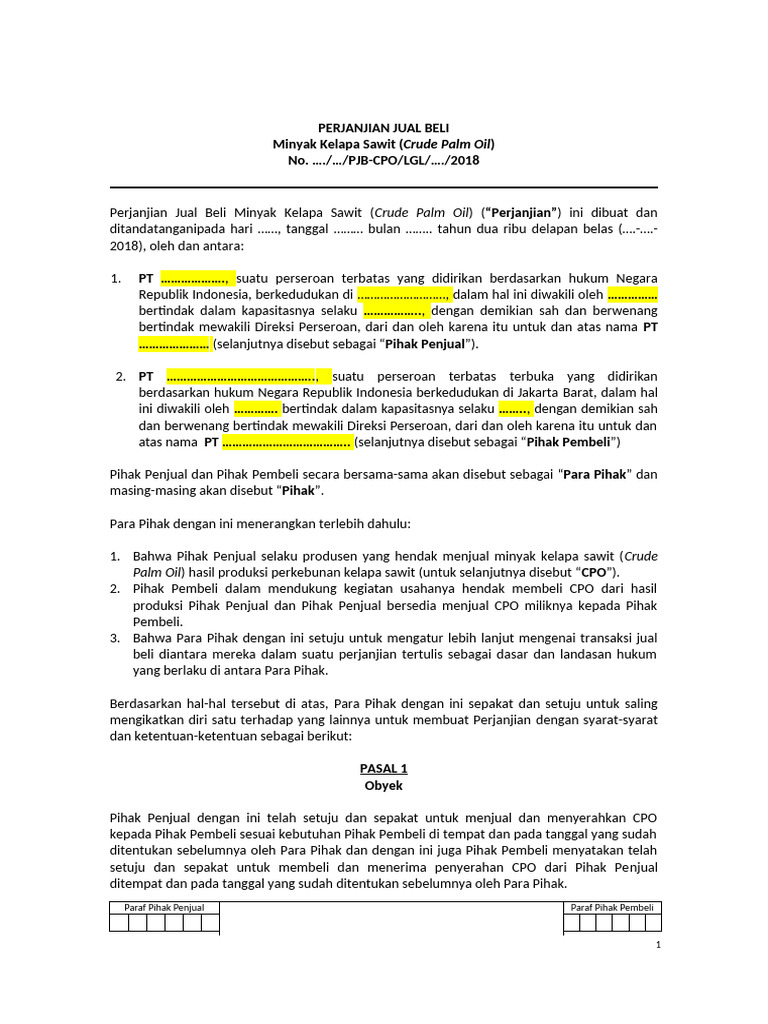 PJB Utama CPO Template Franco | PDF