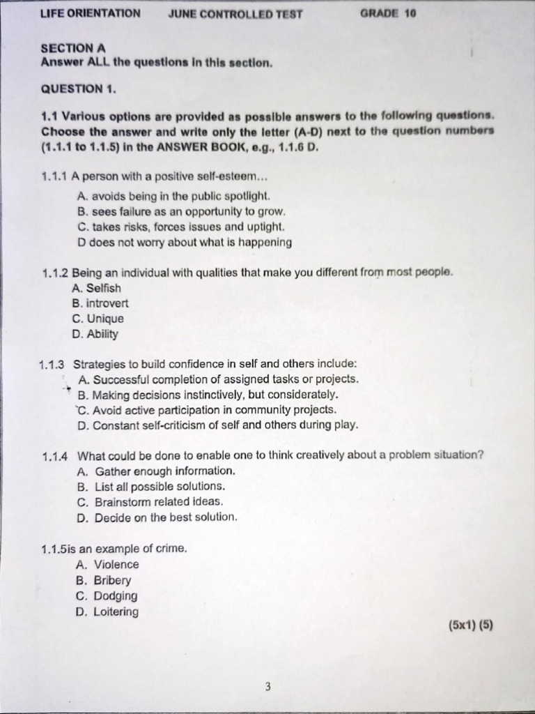 LO Grade 10 June Exam 2024 | PDF