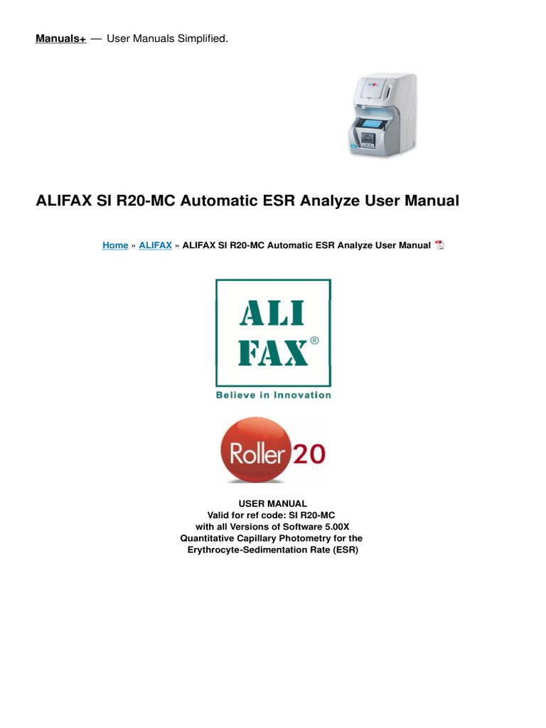 Alifax SI R20-MC ESR Analyzer Manual | PDF