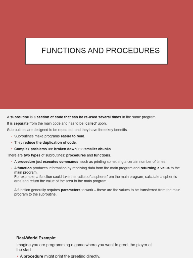 Functions And Procedures Updated Pdf Parameter Computer Programming Software Engineering
