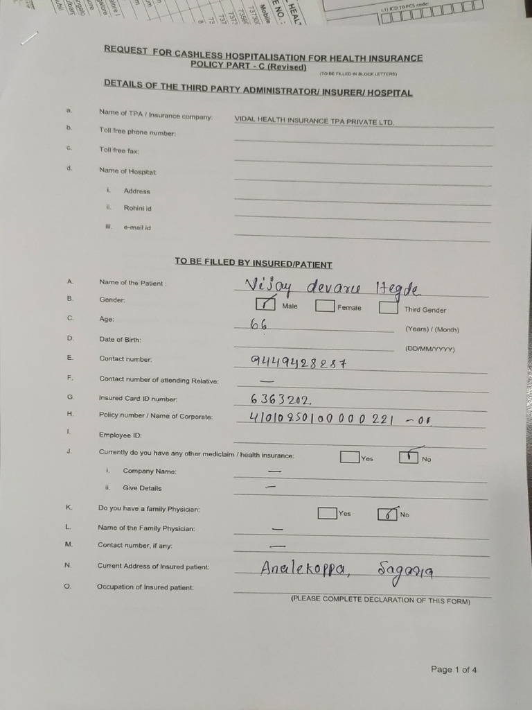 Vijay Hegde Pre Auth and Kyc | PDF | Insurance | Hospital