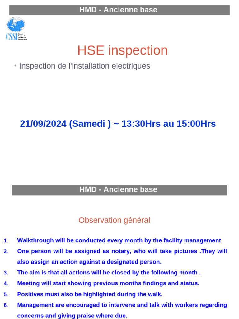 6-Rapport D'inspection Des Zone de Stockage de matériel-HMD Base (Ancienne) September 2024 | PDF