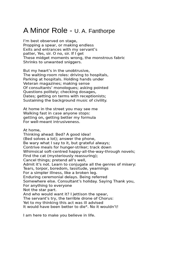 A Minor Role Poem | PDF