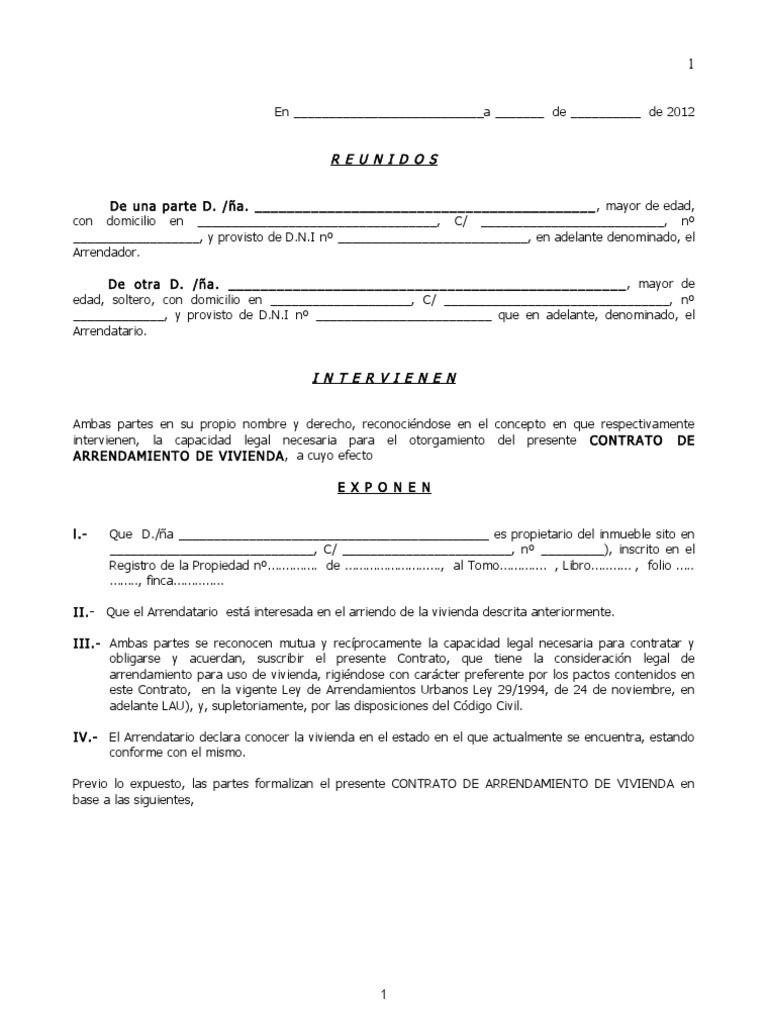 Contrato De Renta En Espanol Gratis