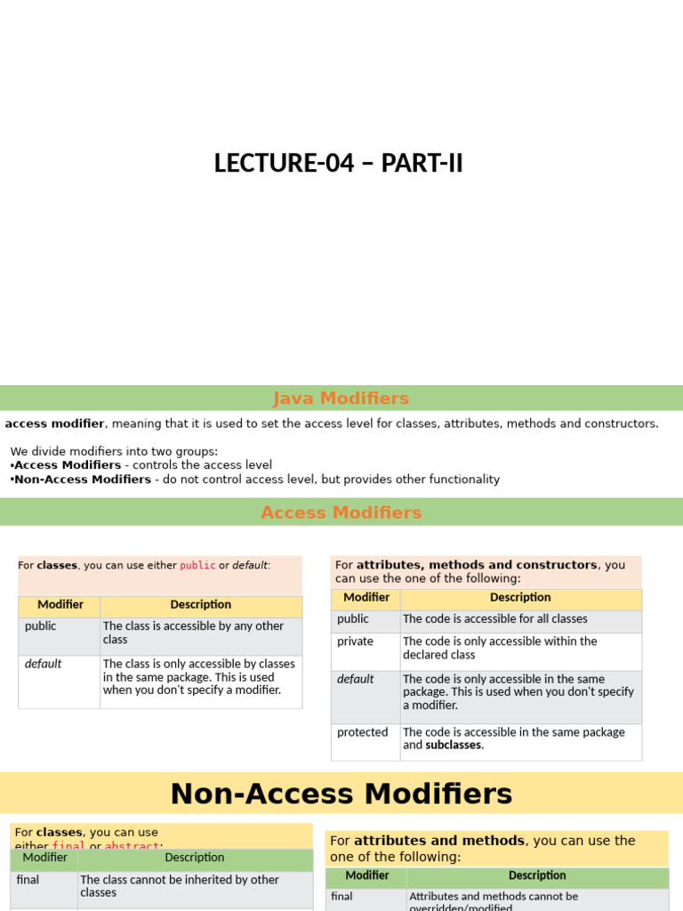 Lecture 04 PART II JAVA | PDF | Class (Computer Programming) | Method (Computer Programming)